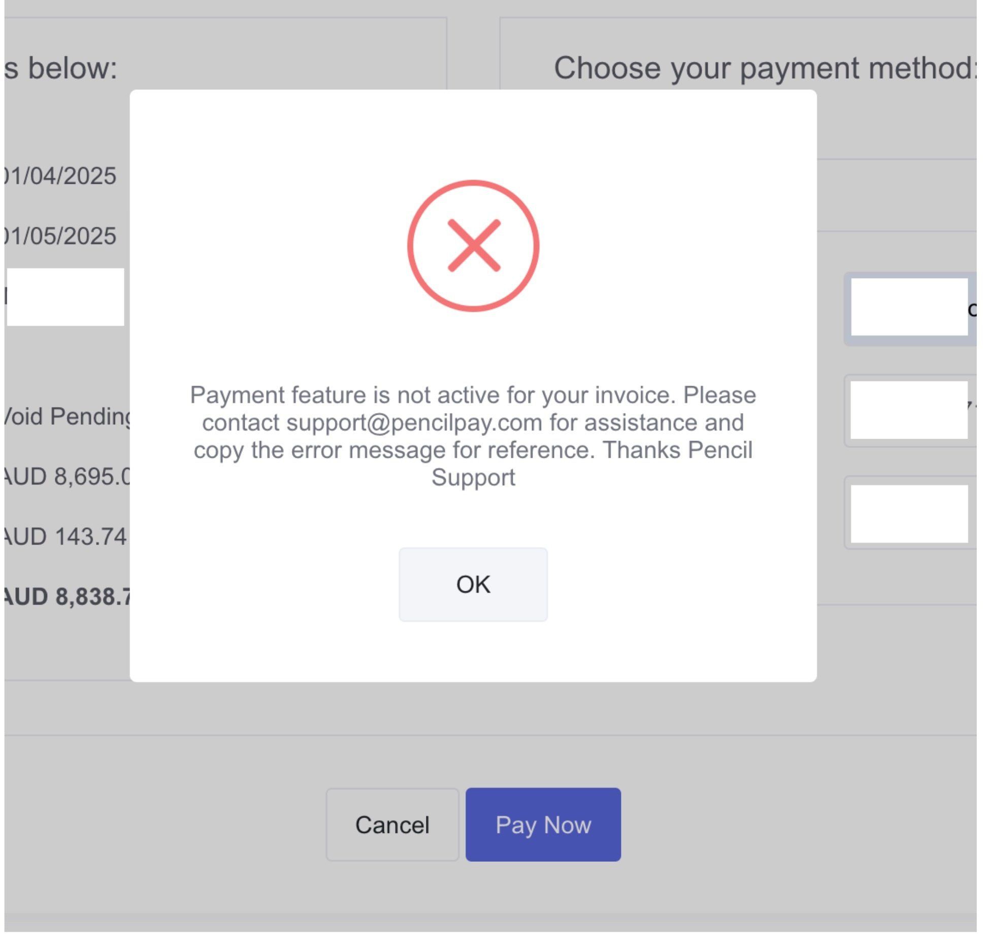 Getting Error | "Payment feature not active for this invoice"